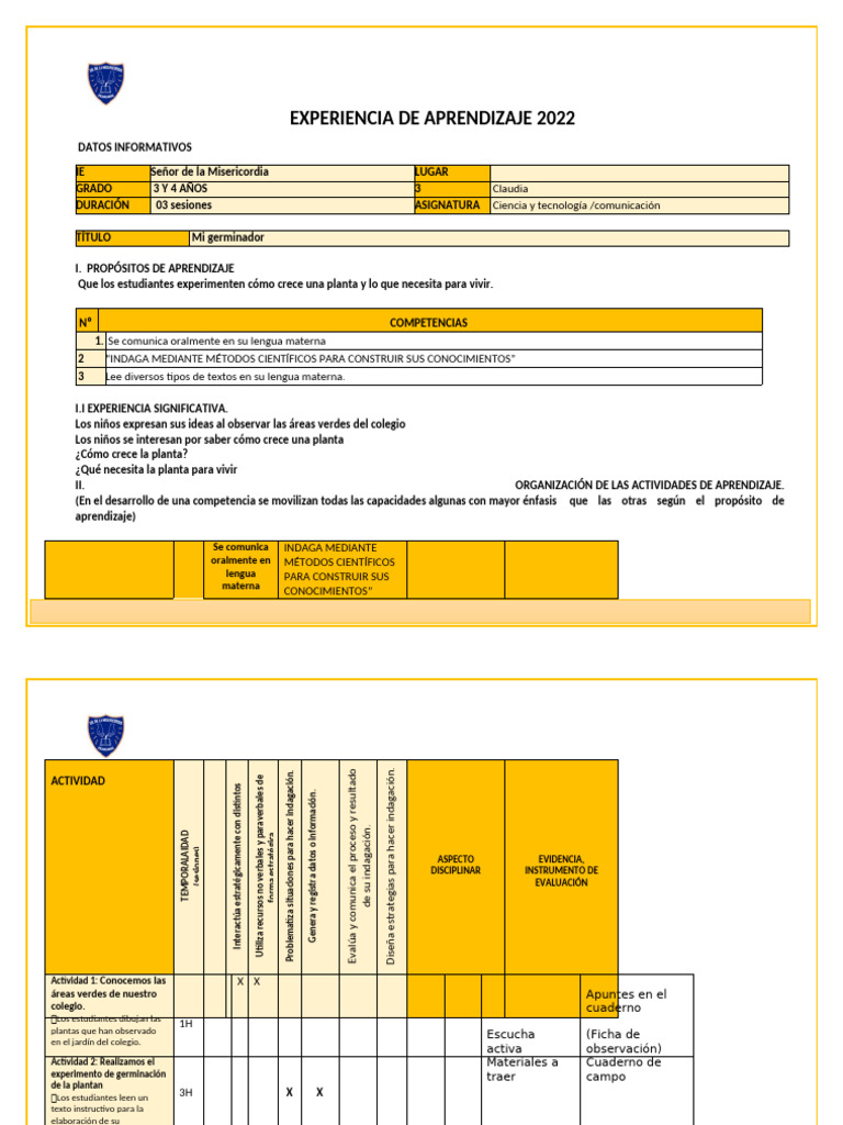 Experiencia de Aprendizaje Inicial Claudia 1 | PDF | Ciencia cognitiva | Aprendizaje