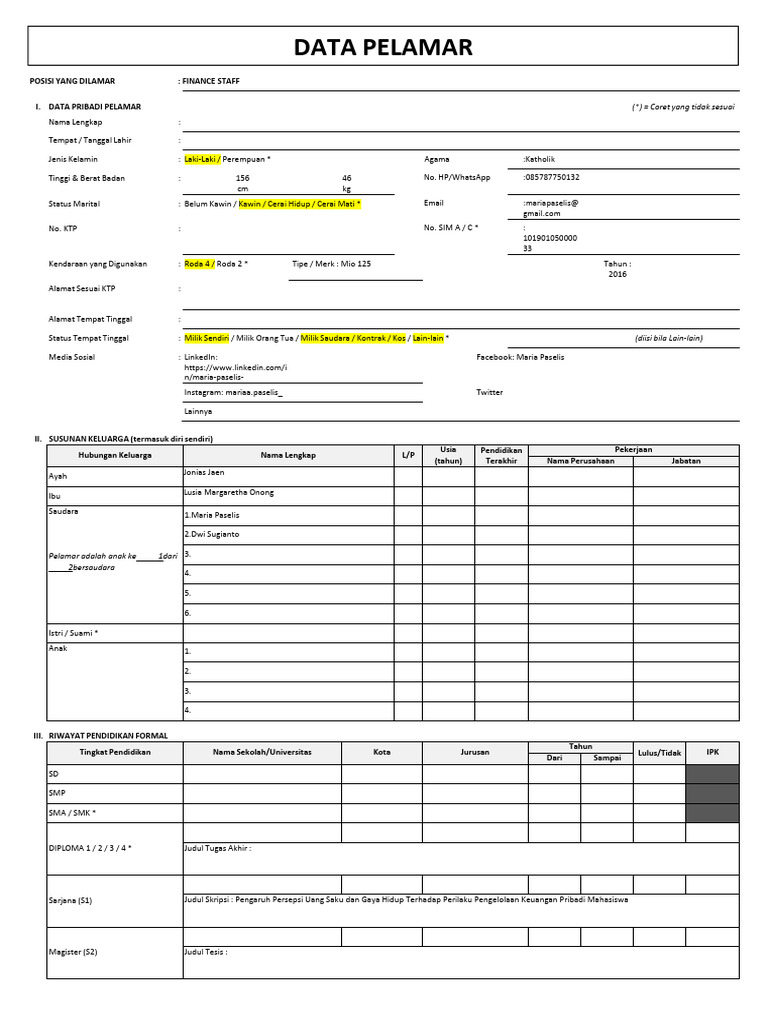 Form Sps HRD 002 02 Data Pelamar | PDF