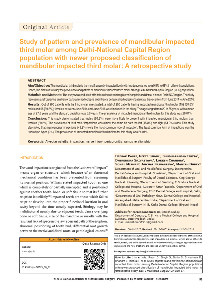 Study of Pattern and Prevalence of Mandibular.11 | PDF | Human Tooth ...
