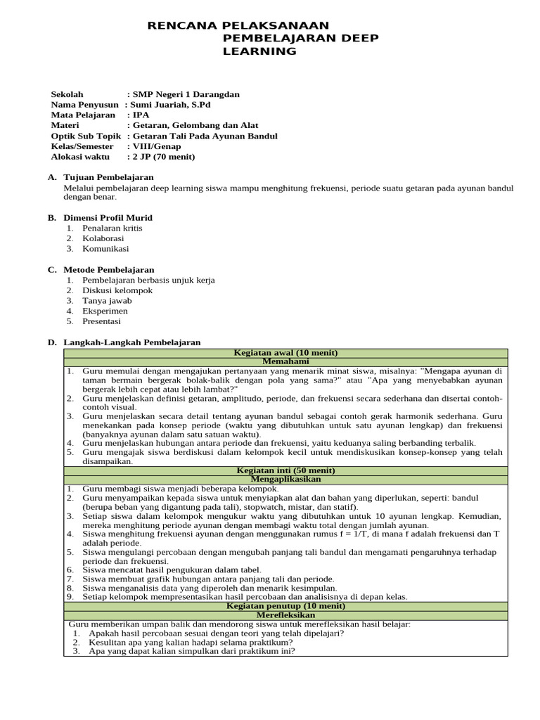 RPP Deep Learning Ipa Kls 8 | PDF