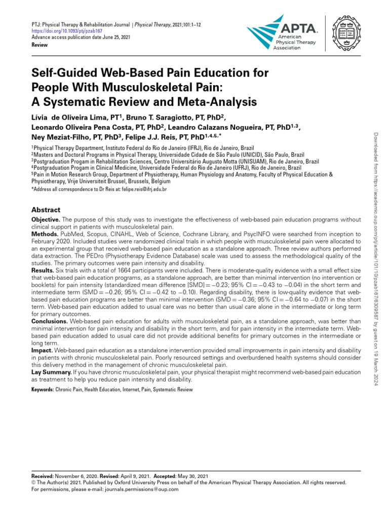Web-Based Pain Education for Musculoskeletal Pain | PDF | Randomized ...