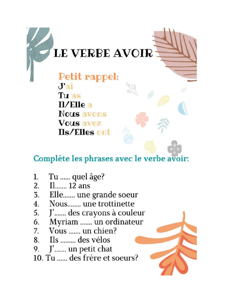 Le Verbe Avoir | PDF
