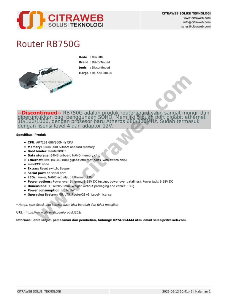 Router MikroTik RB750G Discontinued | PDF
