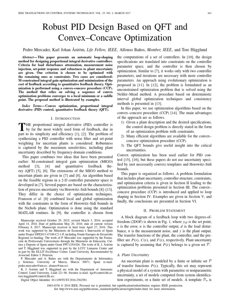 Robust PID Design Based On QFT and ConvexConcave Optimization | PDF | Mathematical Optimization ...