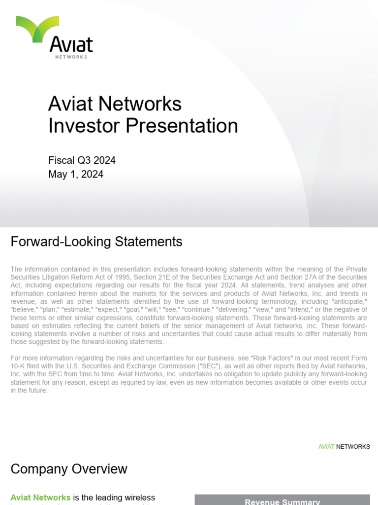 Aviat Networks Q3 2024 Investor Update | PDF | Business | Information ...