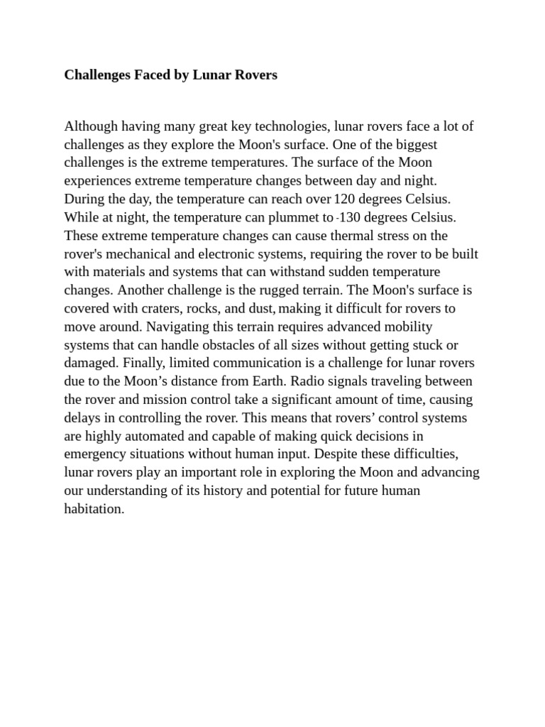 Challenges Faced by Lunar Rovers | PDF
