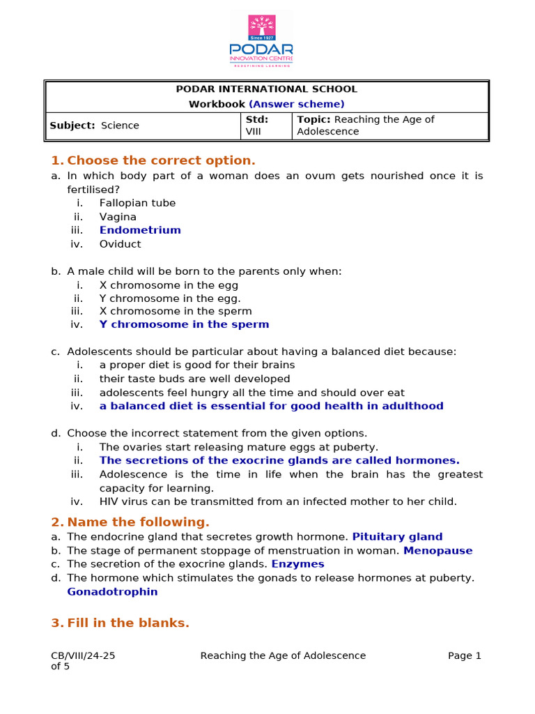 1741161242260.as WB CB VIII Sci Reaching The Age of Adolescence | PDF | Menstrual Cycle ...