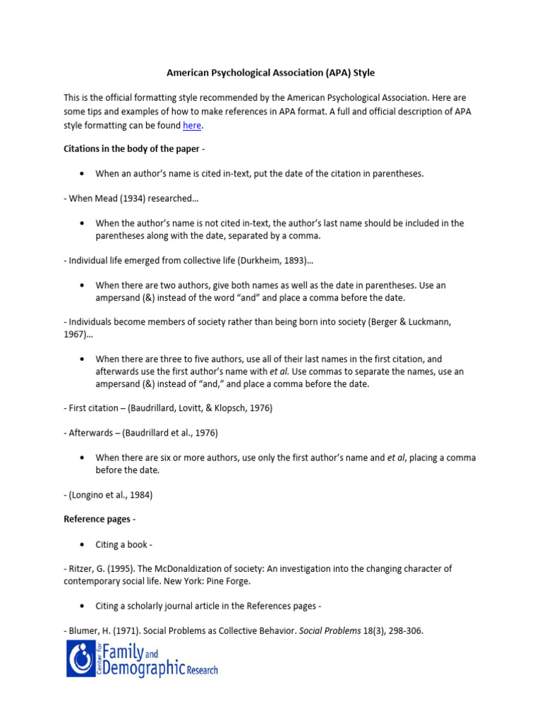 CFDR American Psychological Association APA Style | PDF