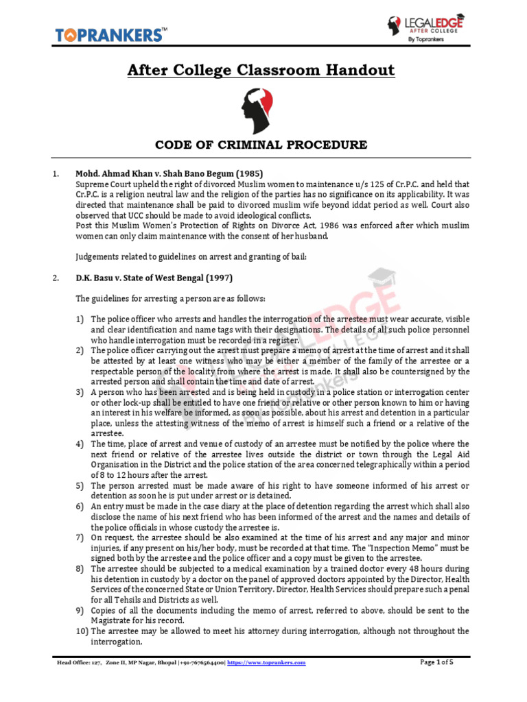 Criminal Procedure Code Insights | PDF | Bail | Arrest