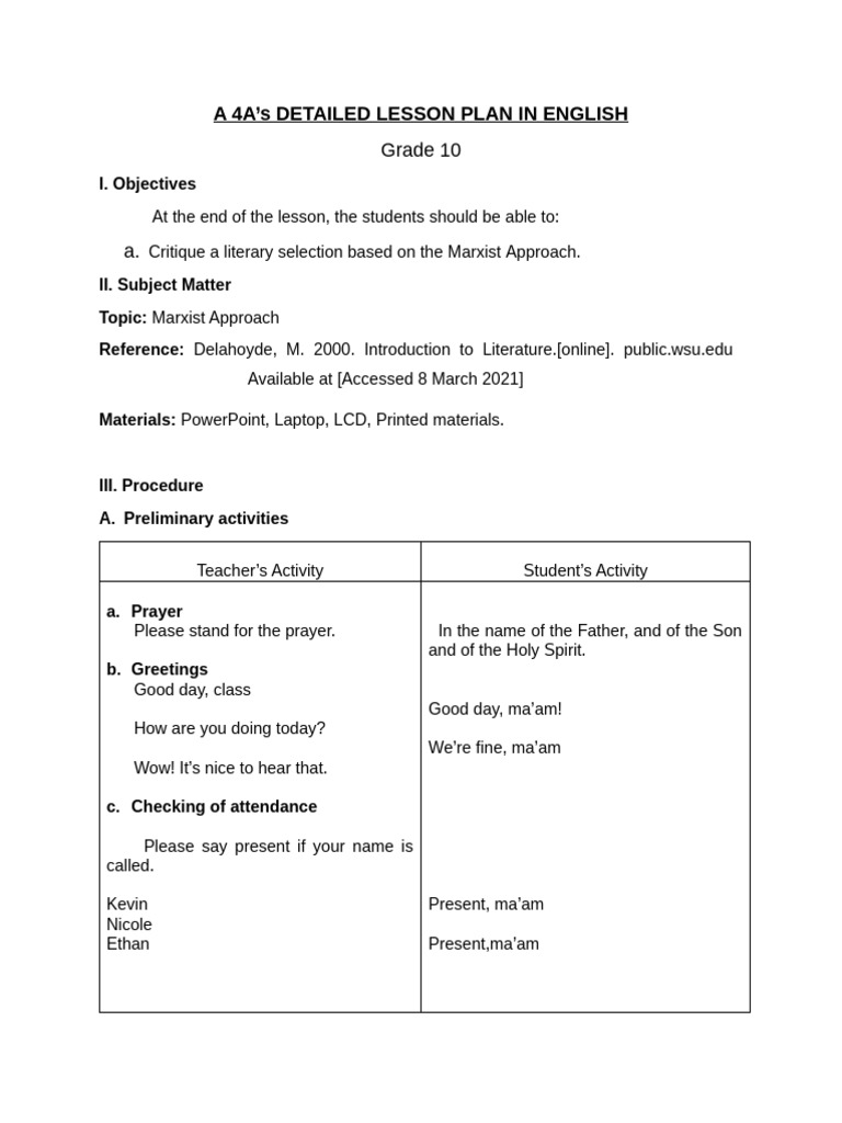 7 Detailed Lesson Plan Las 3 (Marxist Approach) | PDF | Marxism | Karl Marx