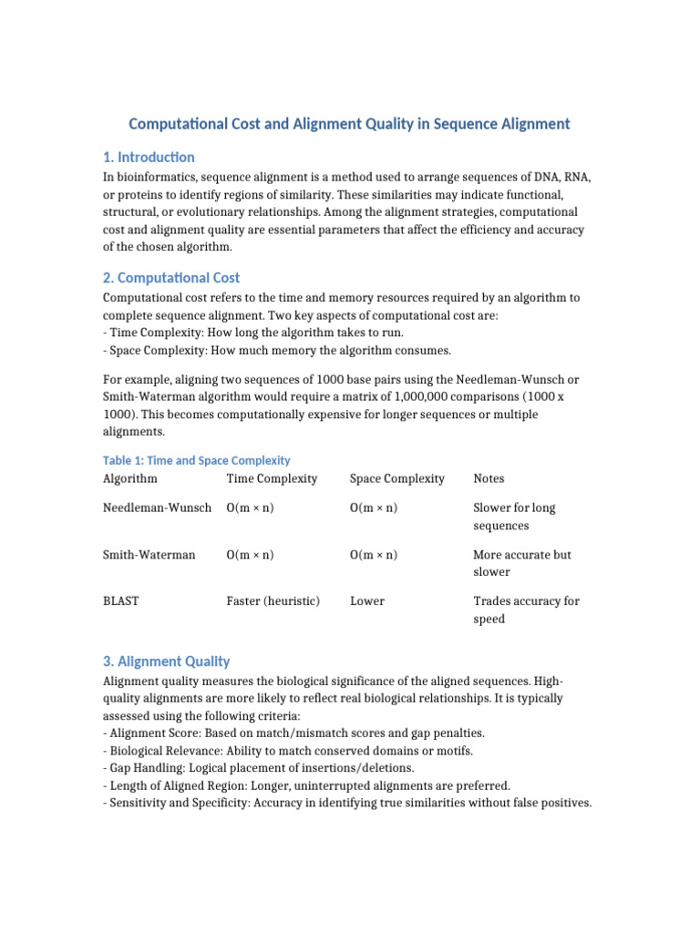 Computational Cost and Alignment Quality | PDF | Sequence Alignment | Nucleic Acid Sequence