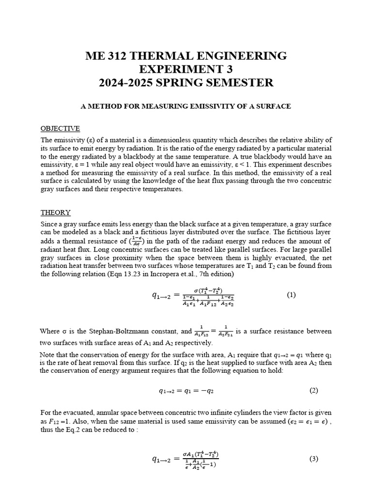 ME312 Experiment 3 Lab Sheet | PDF | Radiation | Heat Transfer
