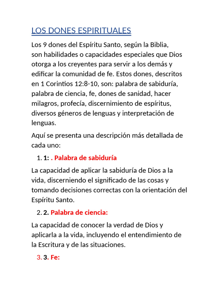 Los 9 Dones del Espíritu Santo | PDF