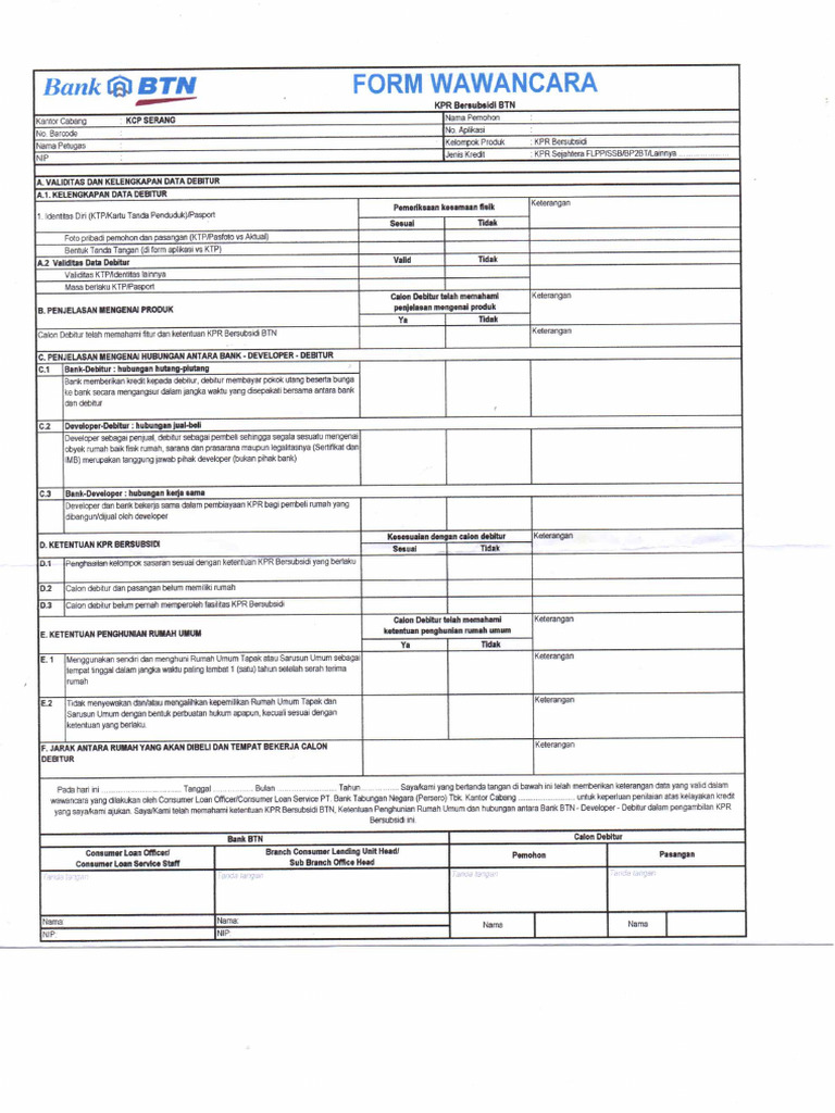 Form Wawancara BTN | PDF