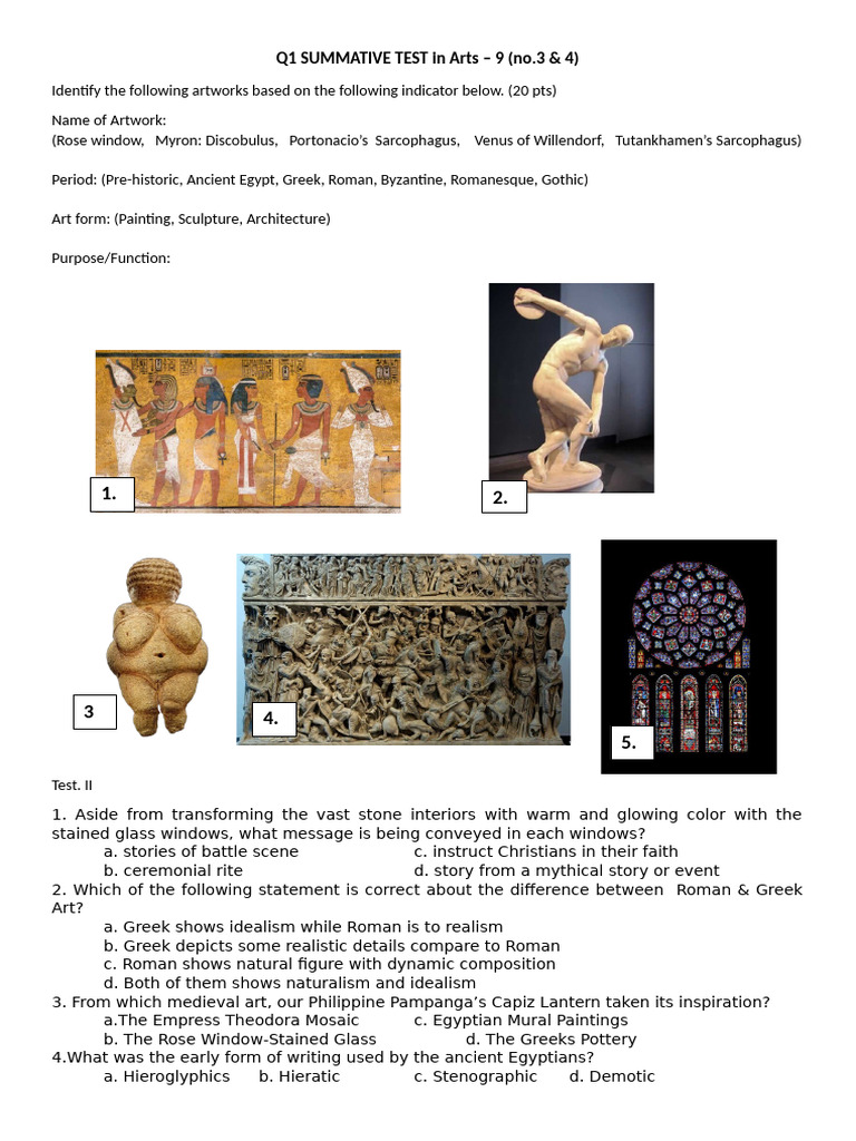 q1 Summative Test in Arts - 9 No 2 | PDF | Sculpture | Ancient Egypt