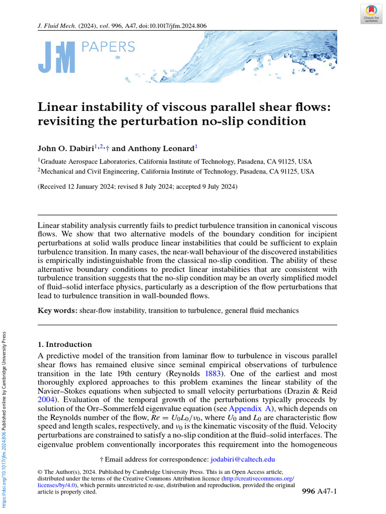 Linear Instability of Viscous Parallel Shear Flows Revisiting The Perturbation No Slip Condition ...