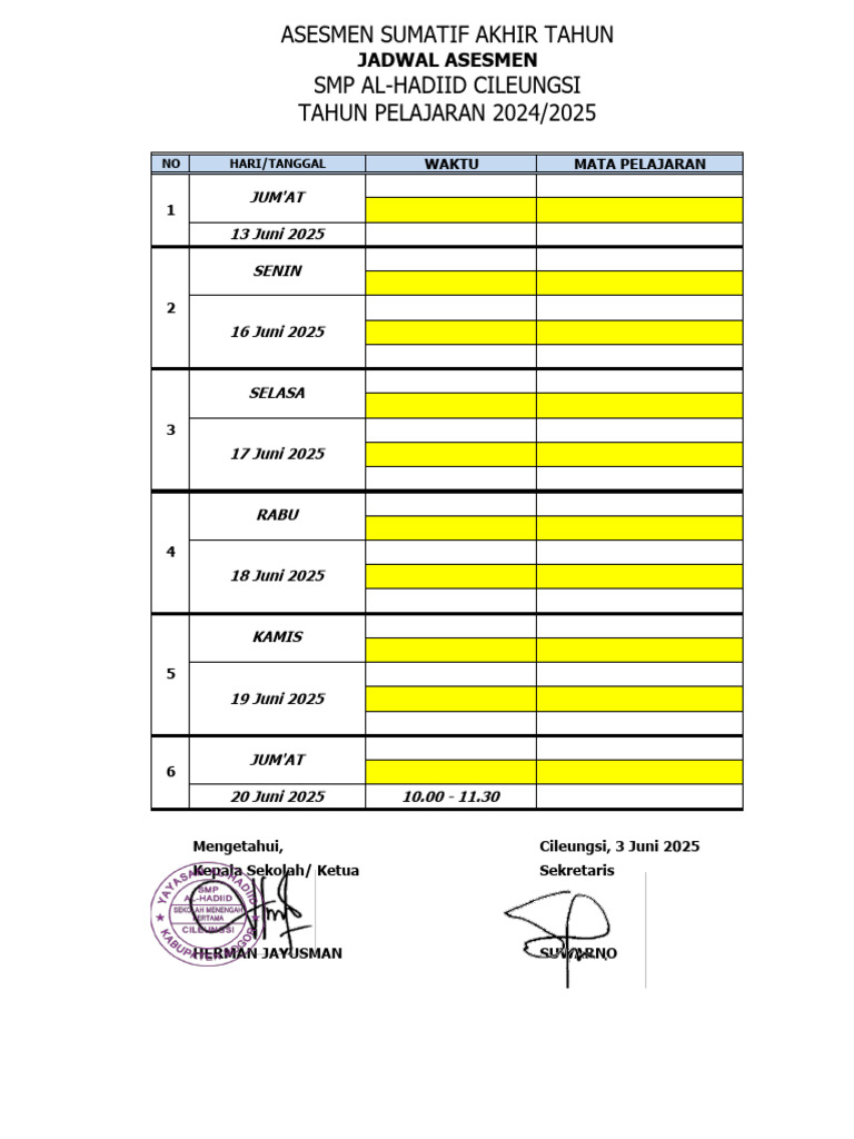 Jadwal Asesmen Sumatif TP. 2025-2025 | PDF