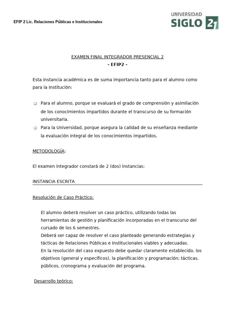 Examen Final EFIP 2: Relaciones Públicas | PDF | Planificación ...