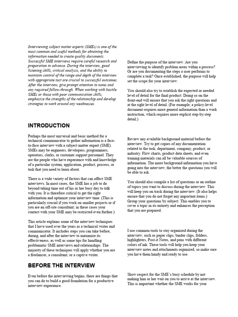 Effective Techniques for SME Interviews | PDF | Small And Medium Sized ...