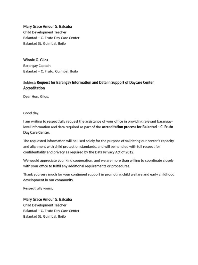Letter For Barangay | PDF