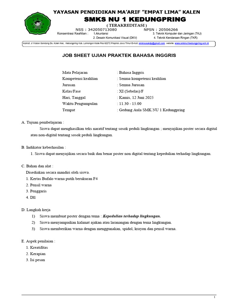 Jobsheet Up 2025 Big Kelas Xi | PDF