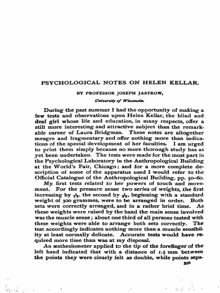 1894 - Psychological Notes On Helen Kellar. - Jastrow-Annotated | PDF