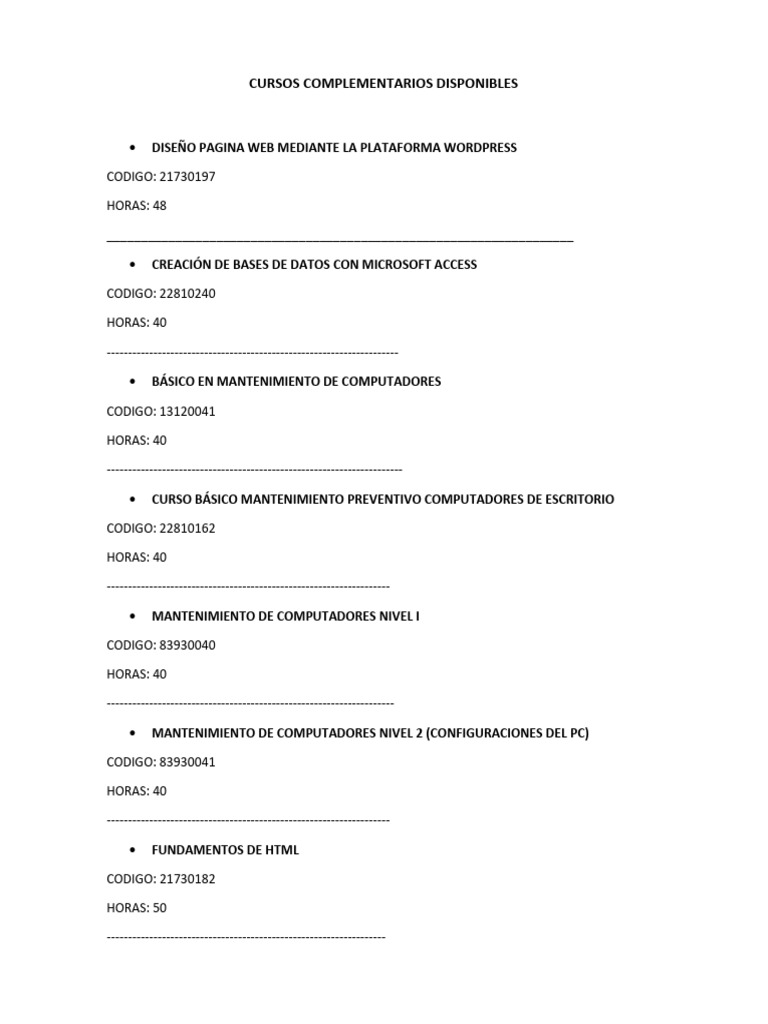 Cursos Complementarios | PDF