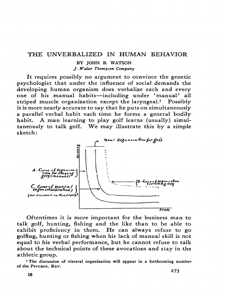 1924 - The Unverbalized in Human Behavior. - Watson-Annotated | PDF ...