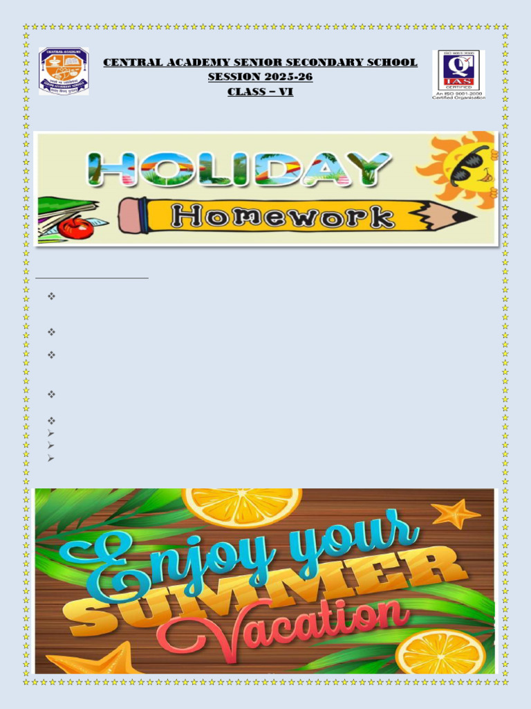 Class Vi Summer Holiday Homework | PDF