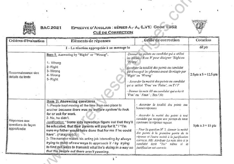 Corrigé Bac 2021 Anglais Lv1 Serie A1 A2 - 001 | PDF