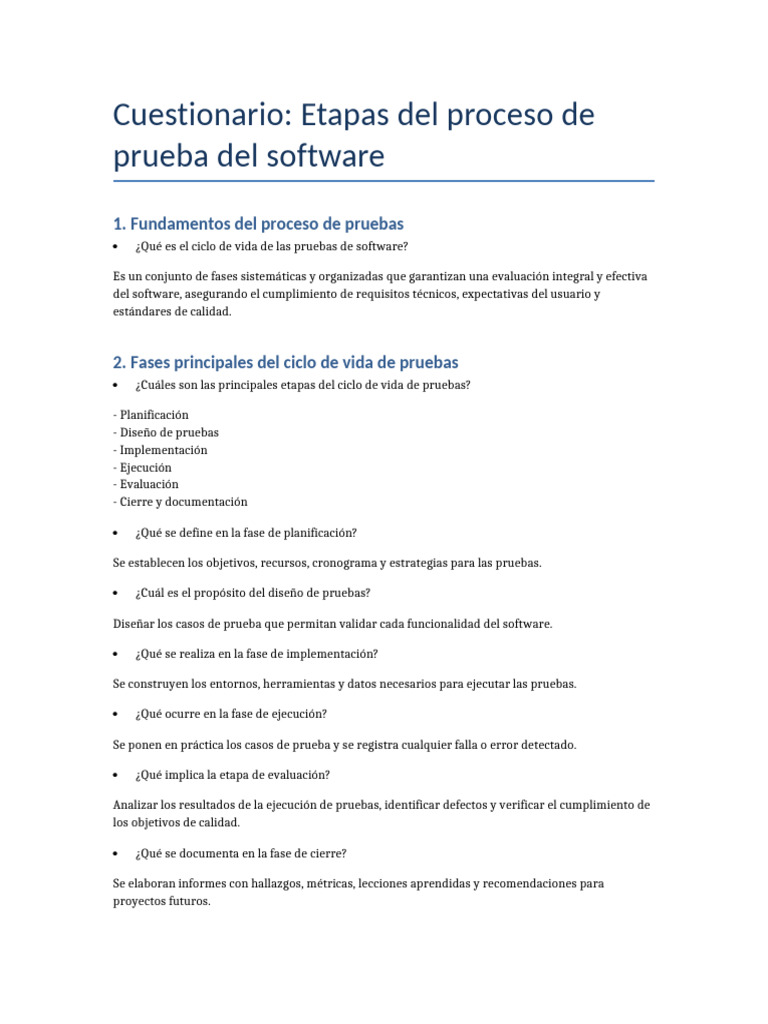 Cuestionario Pruebas Software | PDF