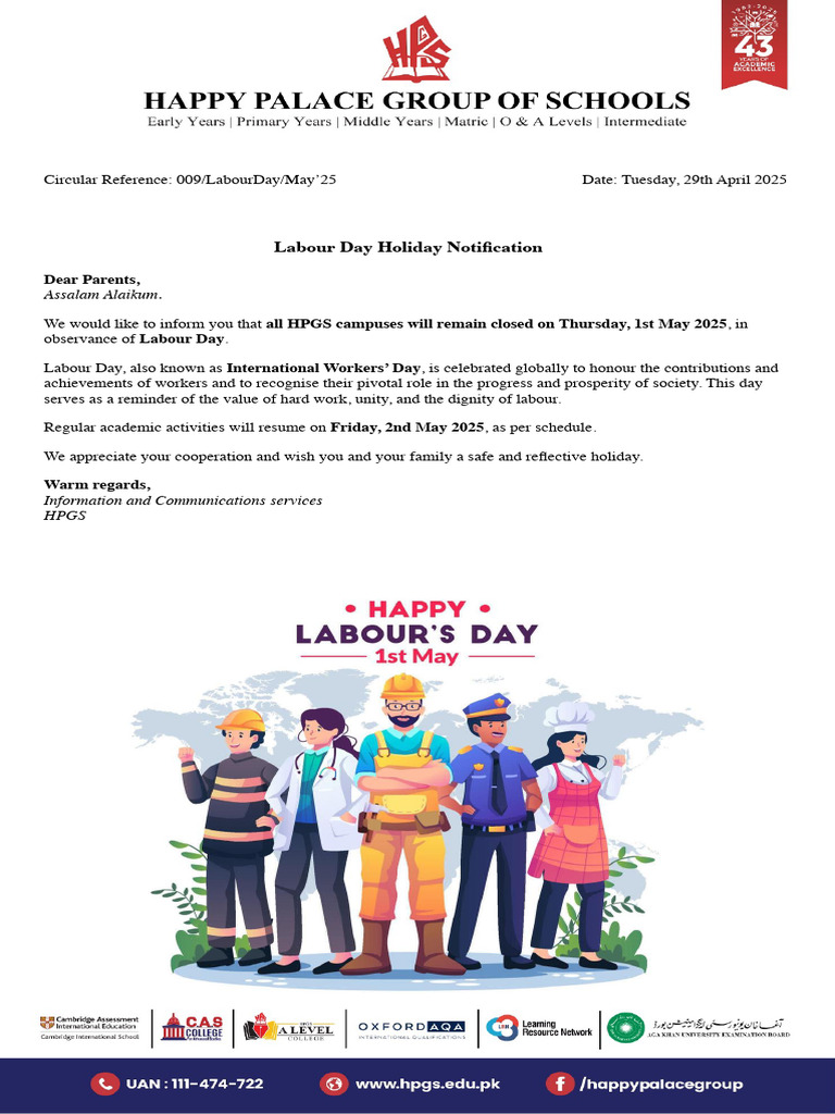 (HPGS) Labour Day Holiday Announcement | PDF