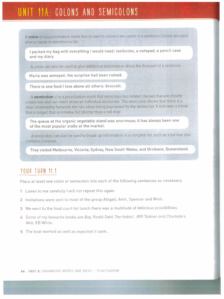 Colons and Semi-Colons Unit 11A | PDF | Grammar | Encodings