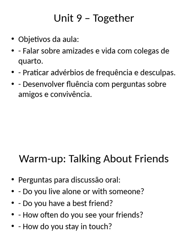 WorldLink Intro Unit9 Together AulaOnline | PDF