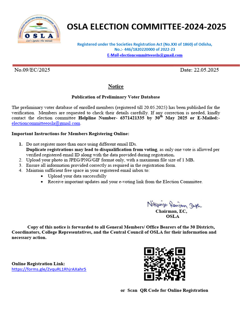 OSLA Election 2025 Voter Database Notice | PDF