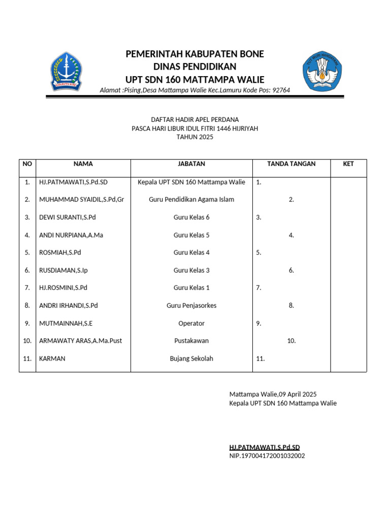 Daftar Hadir HJB | PDF