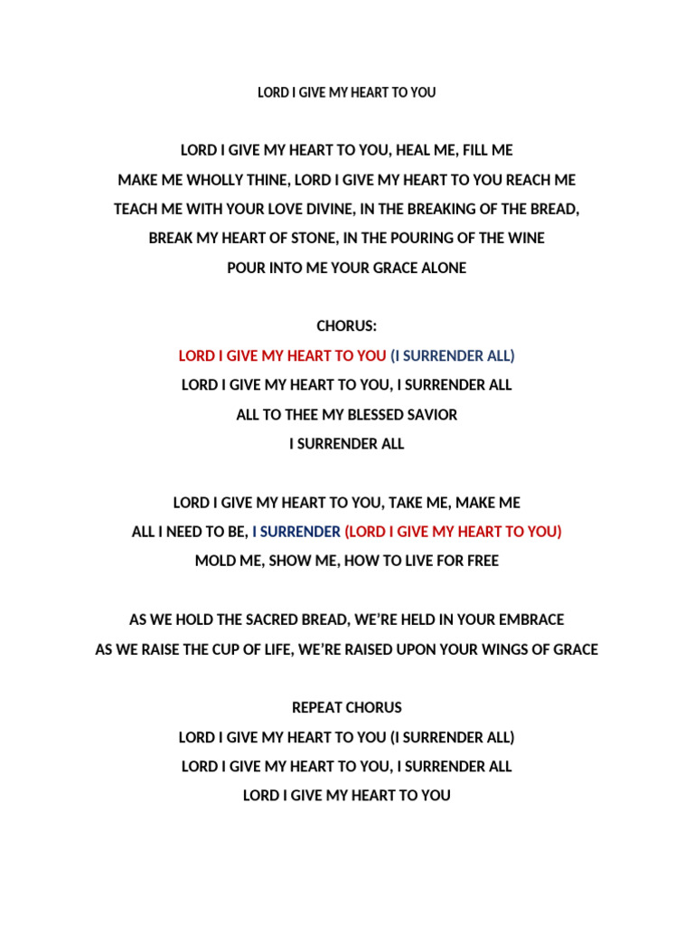 Lord, I Give My Heart to You Lyrics | PDF