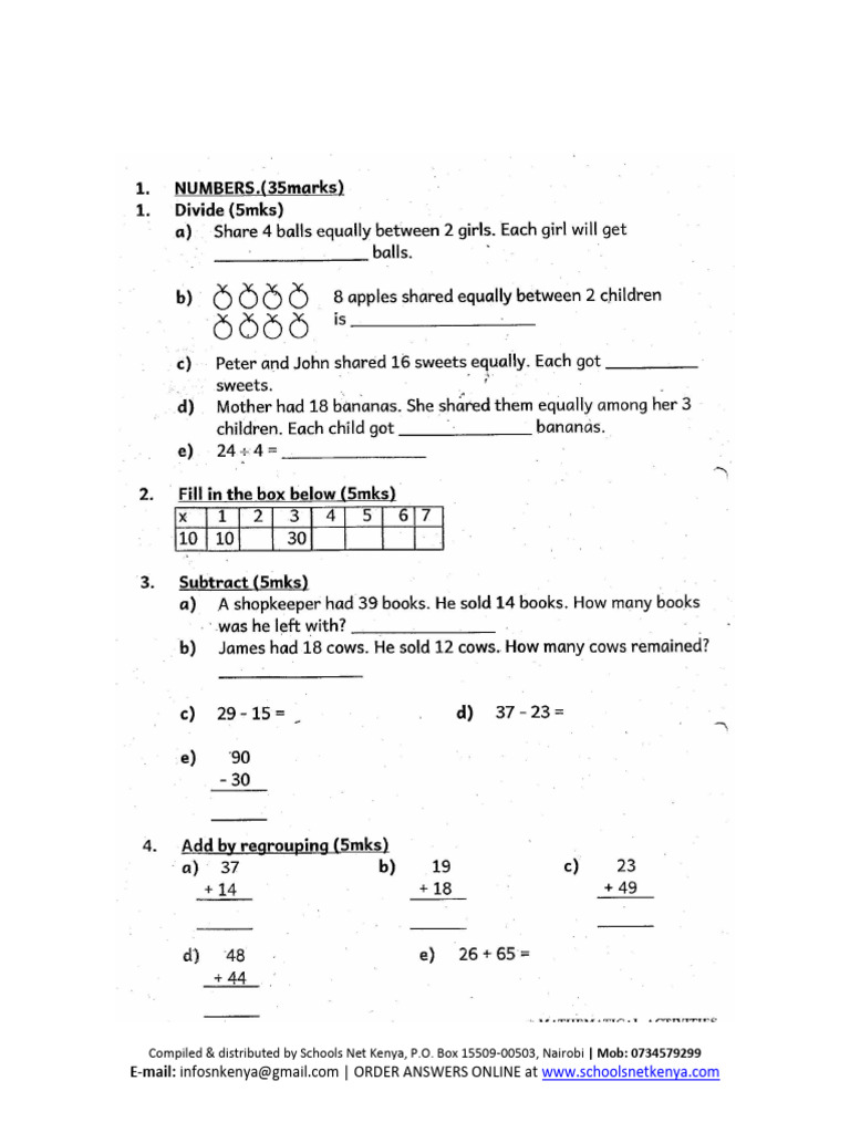 Primary Grade 2 Mathematics End Term 3 December 2021 | PDF