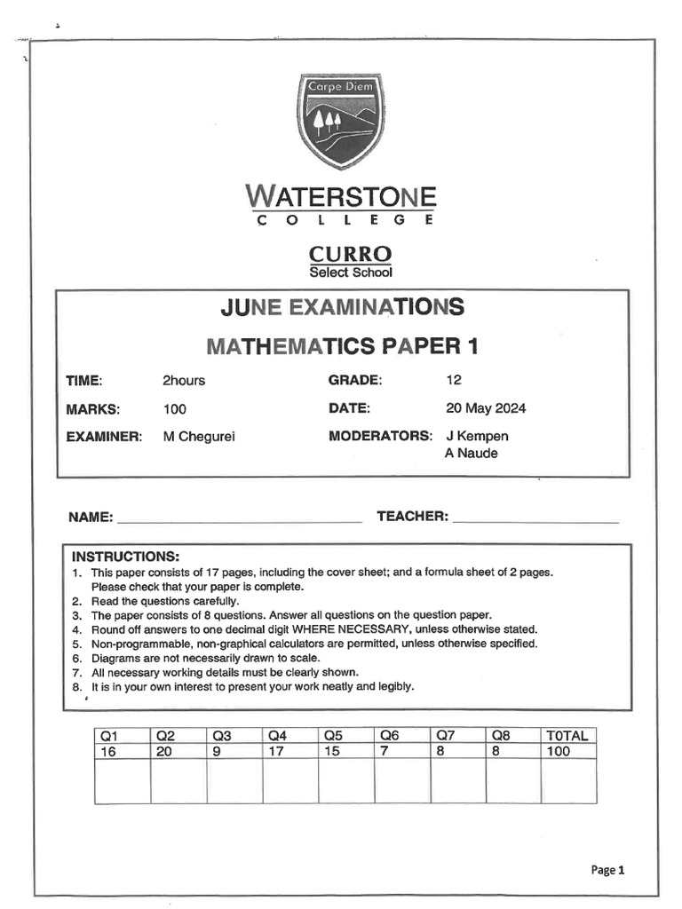 June P1 2024 QP and Memo | PDF
