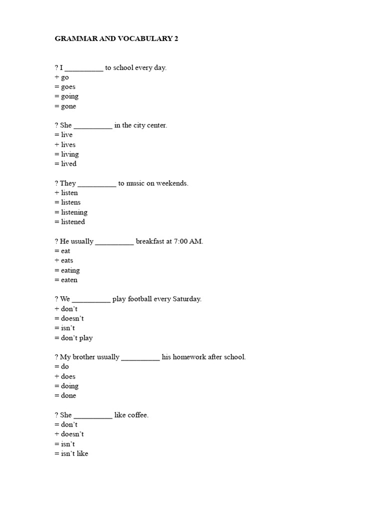 Grammar and Vocabulary Exercises | PDF