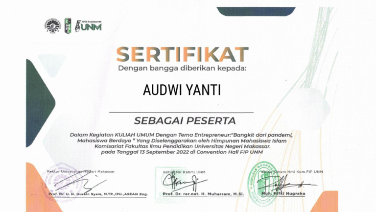 Sertifikat AUDWI YANTI | PDF