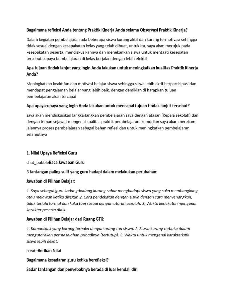 Refleksi Guru atas Praktik Kinerja | PDF