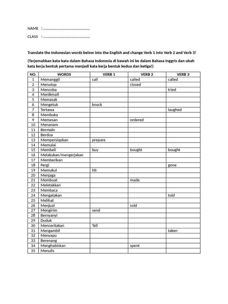 Reg and Irreg Verb Task | PDF