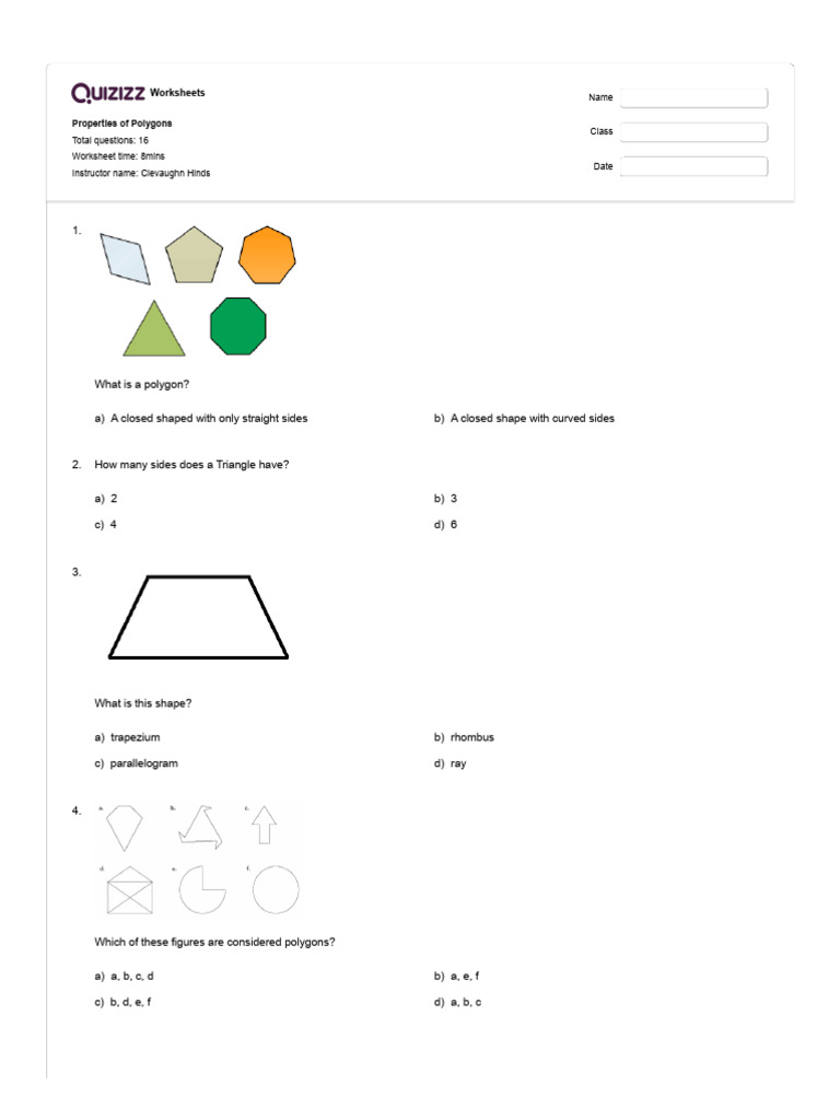Properties of Polygons - Quizizz | PDF | Rectangle | Euclidean Plane Geometry