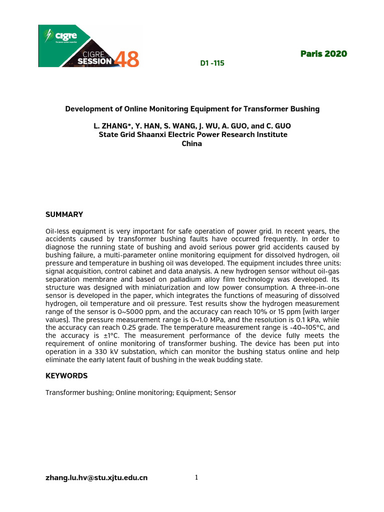 D1-115 - 2020 Development of Online Monitoring Equipment For Transformer Bushing | PDF ...