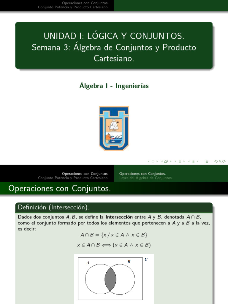 Unidad I: L Ogica Y Conjuntos. Semana 3: Algebra de Conjuntos y ...
