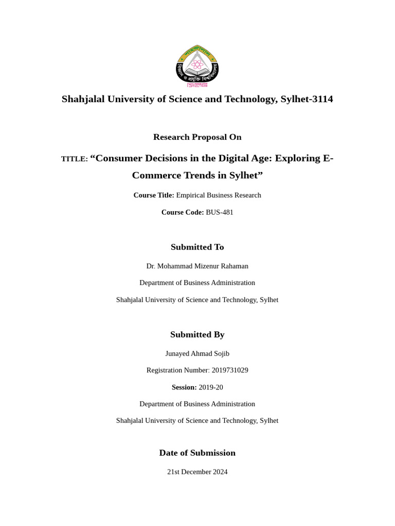 Research Proposal Junayed | PDF | Survey Methodology | Statistics