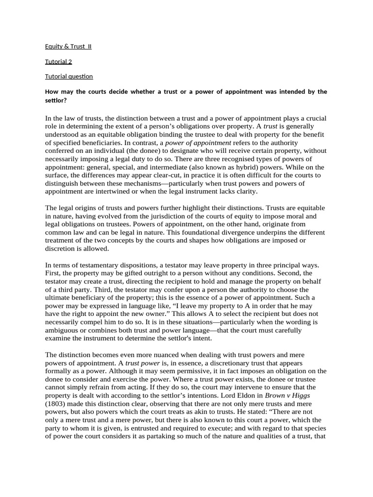 Tutorial 2 Week 3 Trust Essay Question | PDF | Fiduciary | Inheritance