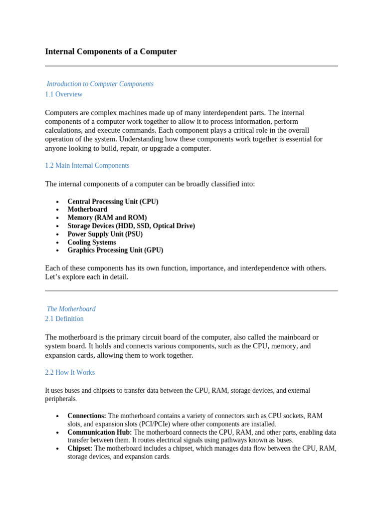 Internal Components of Computer Hardware | PDF | Hard Disk Drive | Random Access Memory