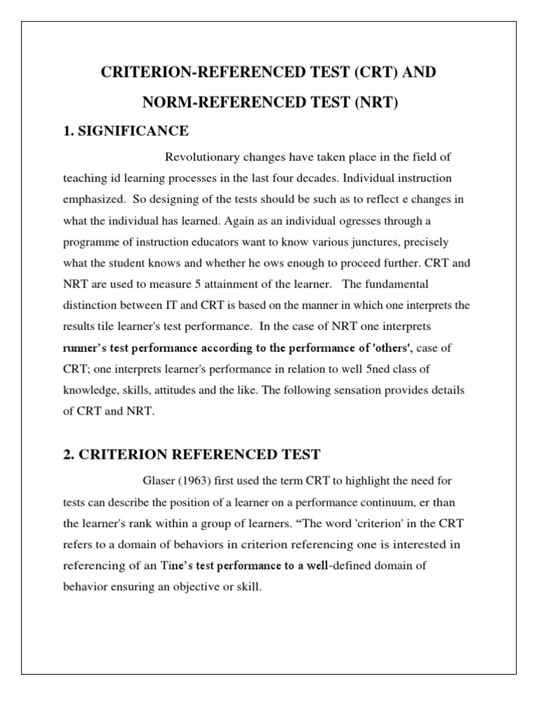 Criterion-Referenced Test (CRT) and Norm-Referenced Test (NRT) | PDF ...